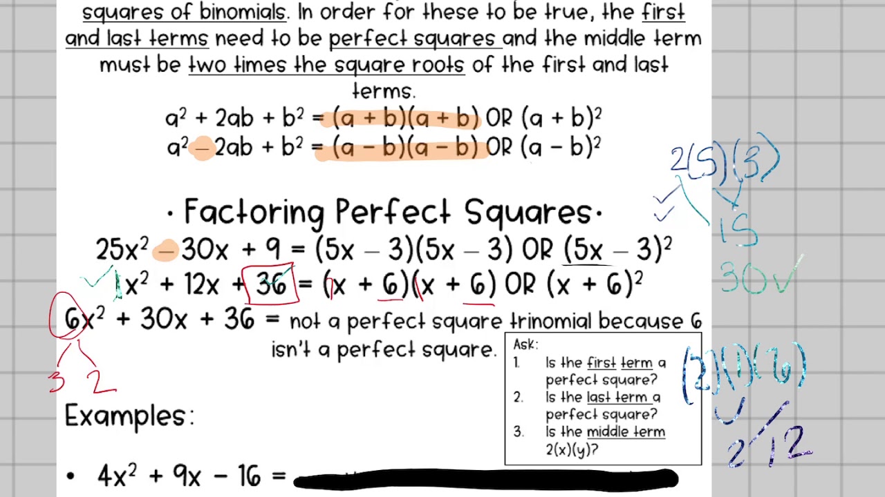 Perfect Square Trinomial Notes - YouTube