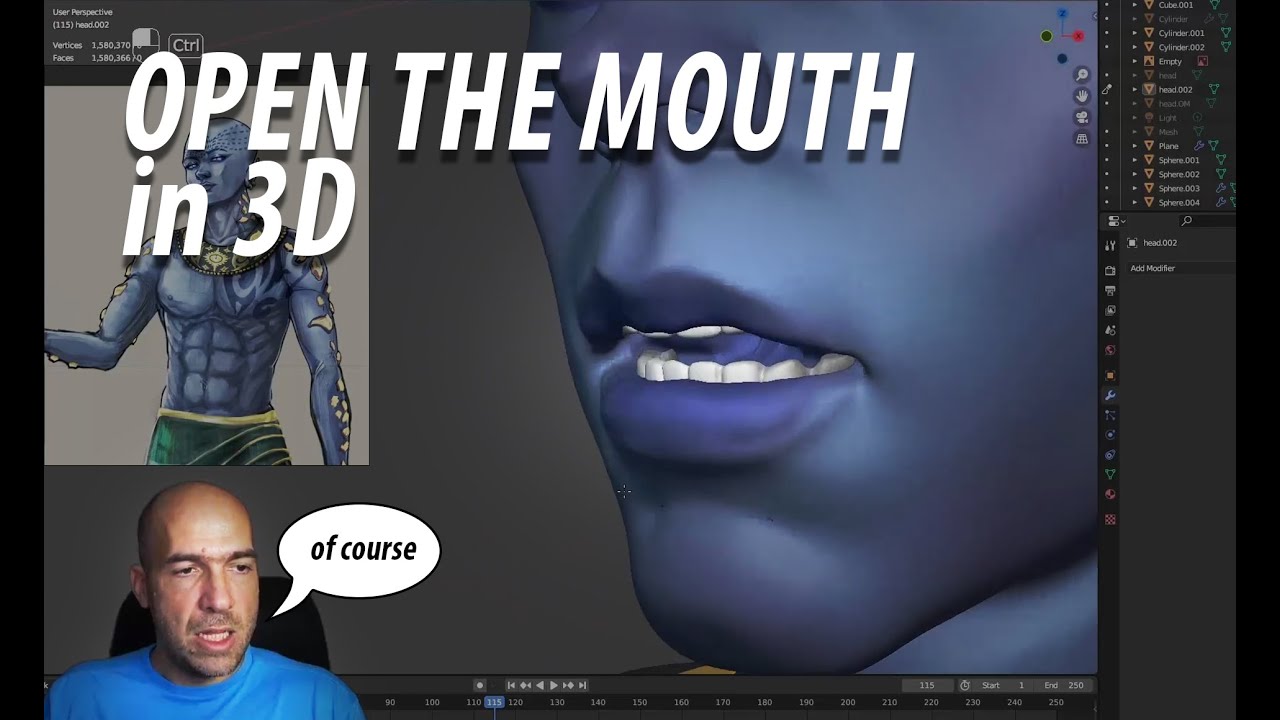 Open the 3D character mouth in 3D - YouTube