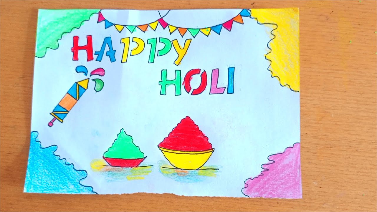 Holi Drawing easy| Happy Holi drawing| Beautiful | Holi Card drawing ...