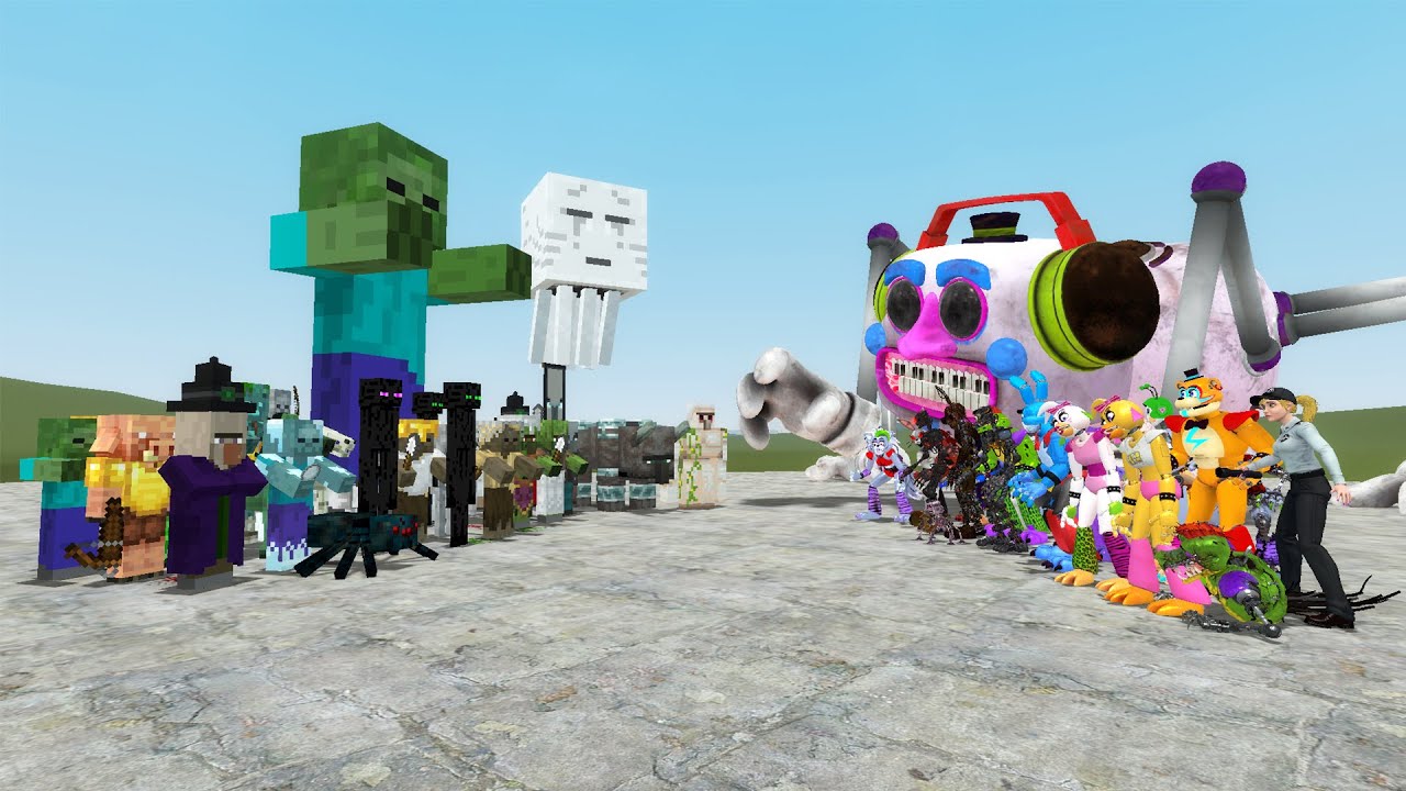 ALL MINECRAFT MOBS VS ALL FNAF SECURITY BREACH ANIMATRONICS In Garry's ...