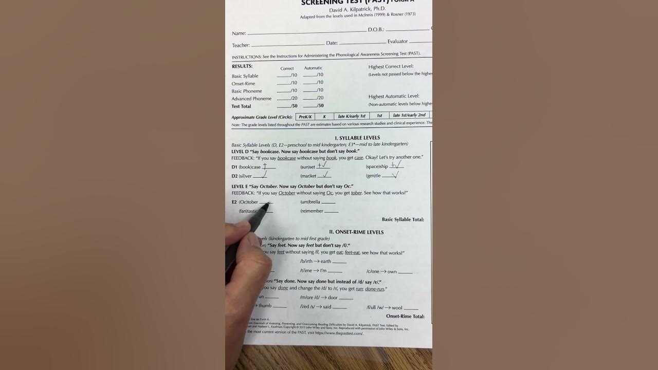 Phonological Awareness Screener Test (PAST) Administration Video - YouTube