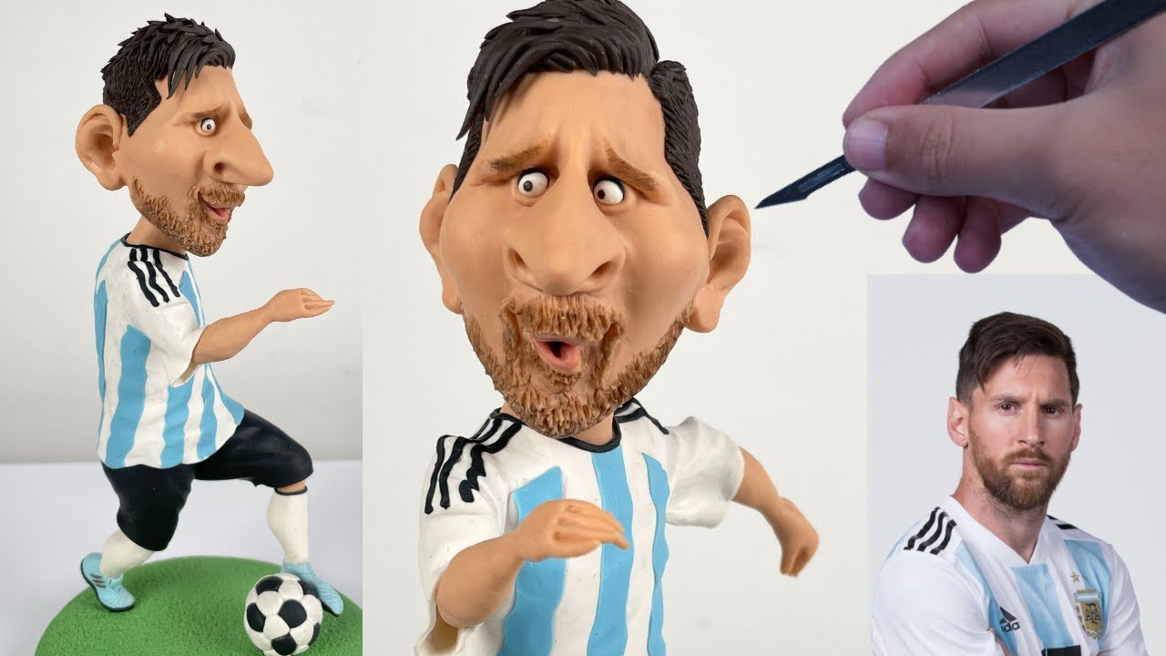 How to make a cartoon portrait of Messi, using clay - YouTube