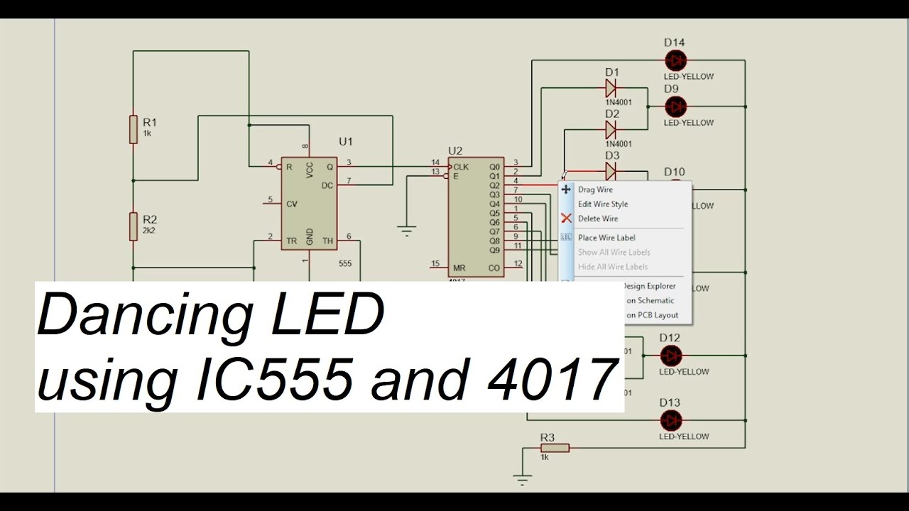 dancing LED using IC555 and 4017 proteus simulation - YouTube