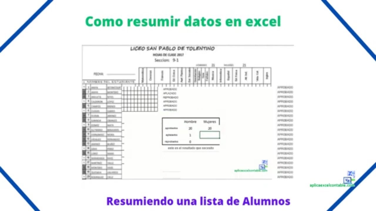 Resumiendo datos en excel Lista de Alumnos - YouTube