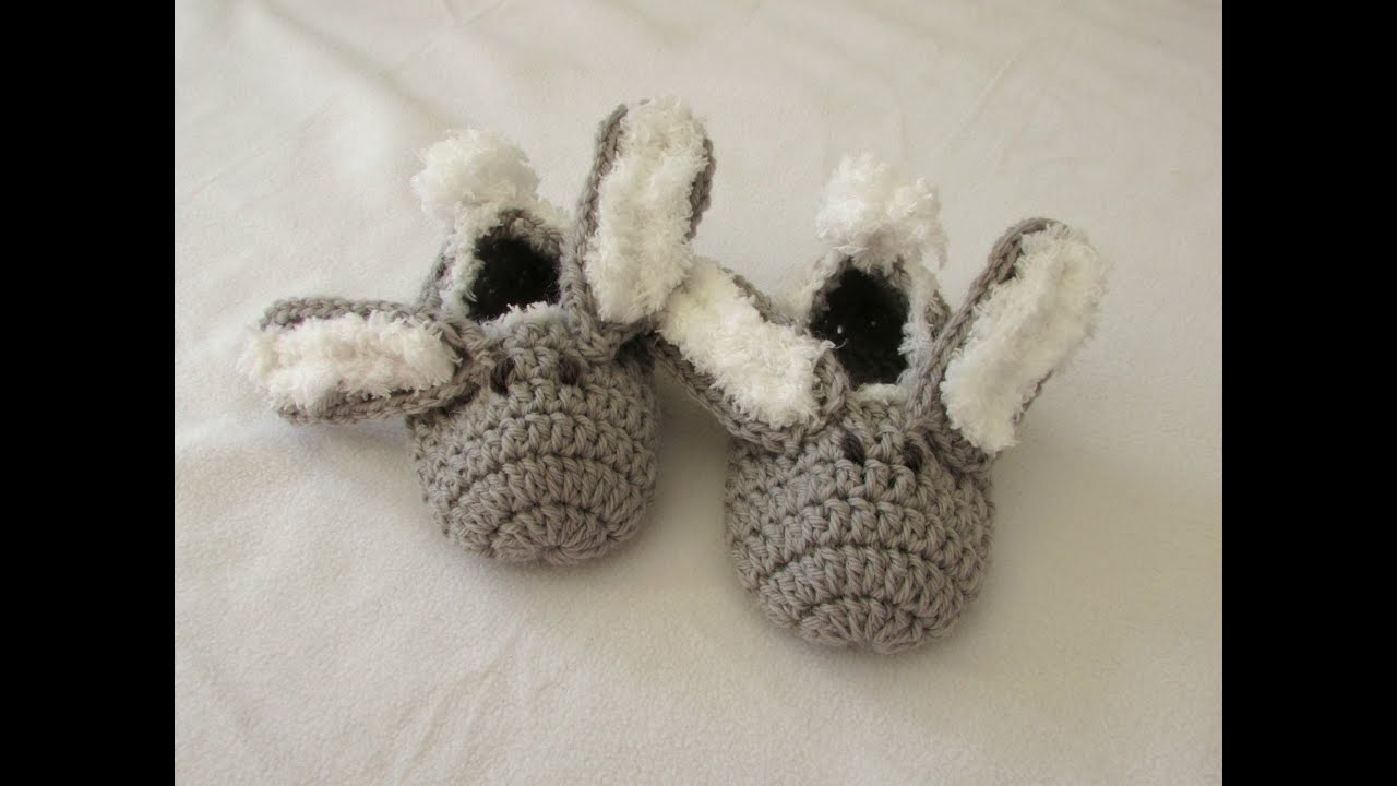How to crochet children's bunny slippers / booties for beginners - YouTube