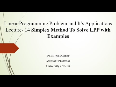 L 14 General format of Simplex Method To Solve LPP by Dr Hitesh Kumar ...