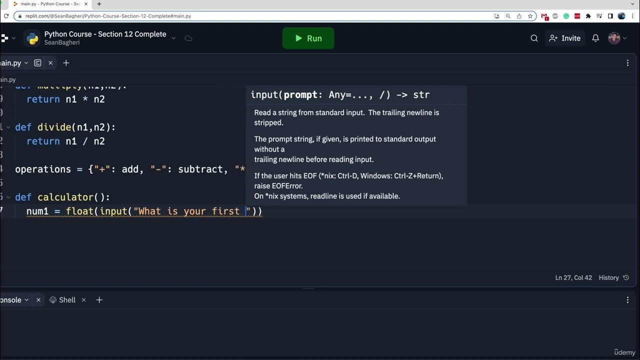6. Creating a Calculator || 12. Beginner Functions with Outputs || Python Professional Course ...