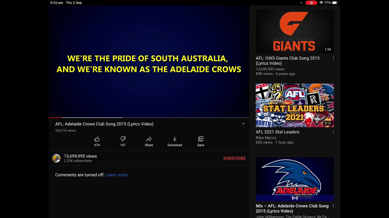 Adelaide crows theme song 2021 - YouTube