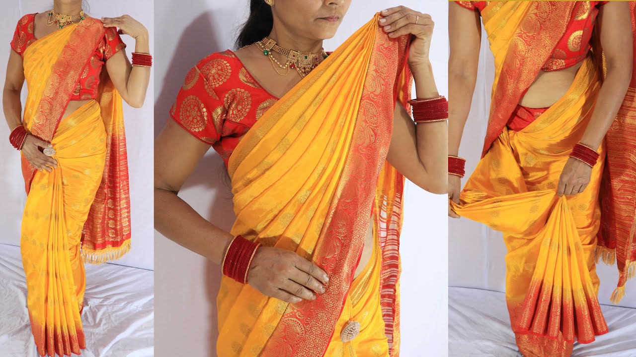 Beautiful Silk Saree With Perfect Pleates/Perfect Pleates For Beginners ...