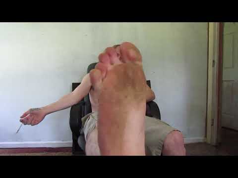 Blonde Shirtless smoke with feet