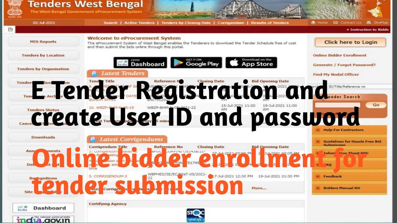 E tender registration process, online bidder enrolment , How to create ...