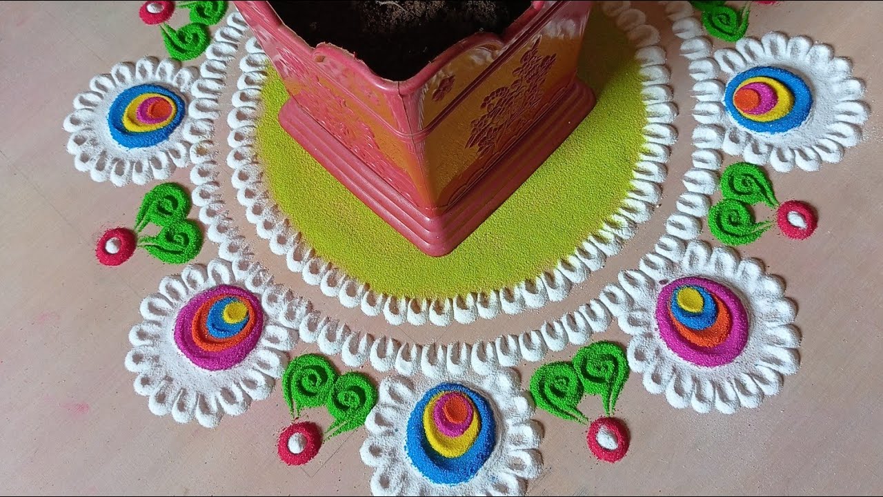 easy and simple 2 rangoli designs around Tulasi plant | beautiful ...