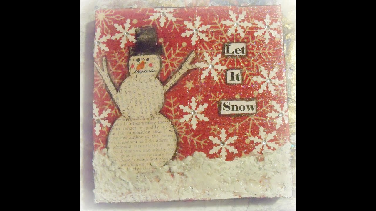 How to make a mixed media snowman canvas - YouTube