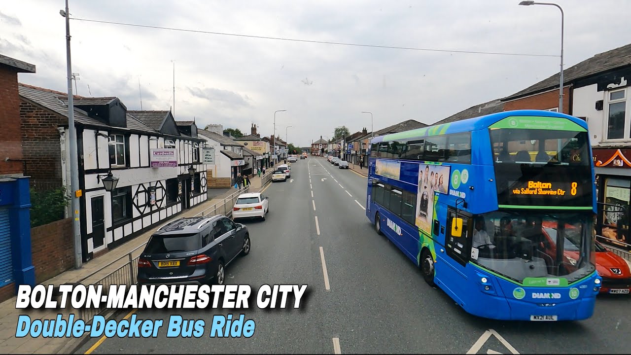 Diamond Route 8 Double-Decker Bus ride - Bolton to Manchester city ...