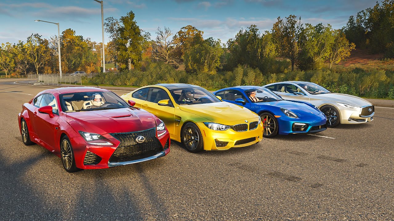 FH4 Drag Race | Lexus RCF vs BMW M4 vs Porsche Cayman GTS vs Infiniti ...