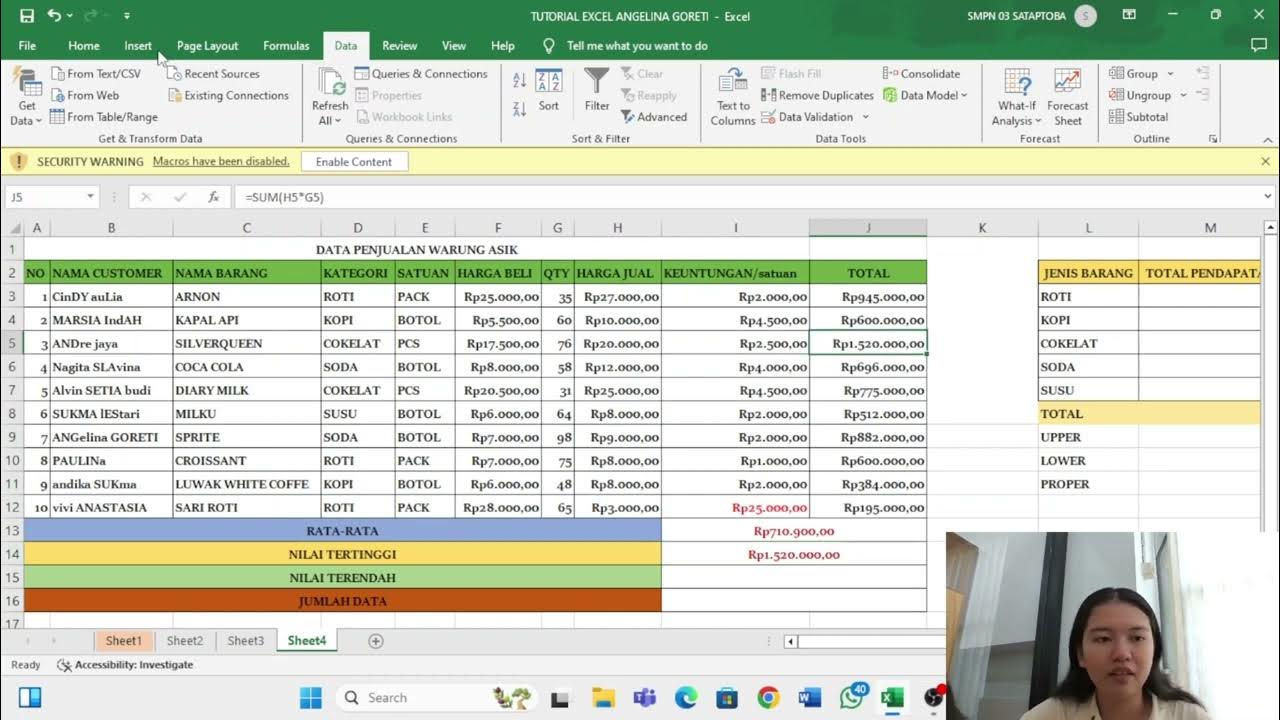 TUTORIAL EXCEL SUM, AVERAGE, SUMIF, MIN, MAX, COUNTA, DAN LAIN-LAIN - YouTube