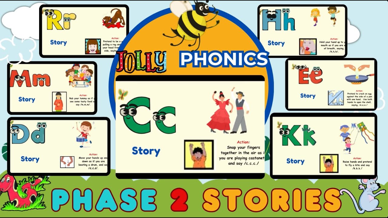 Exciting Phase 2 Stories ( C, K, E, H, R, M, D ) || Jolly Phonics ...