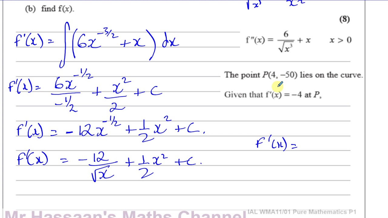 WMA11/01 Pure Mathematics P1 (IAL) Jan 2020 Q11 Integration ...
