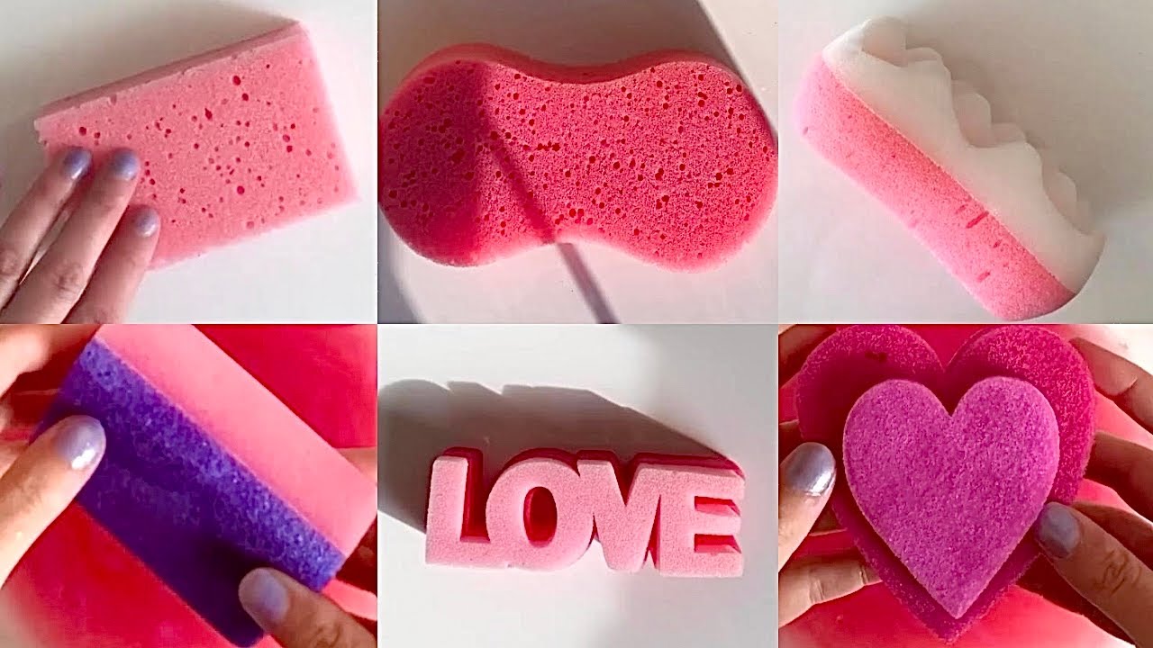 ASMR 🎀 Barbie pink sponge ripping compilation | crispy bulk sponge ...