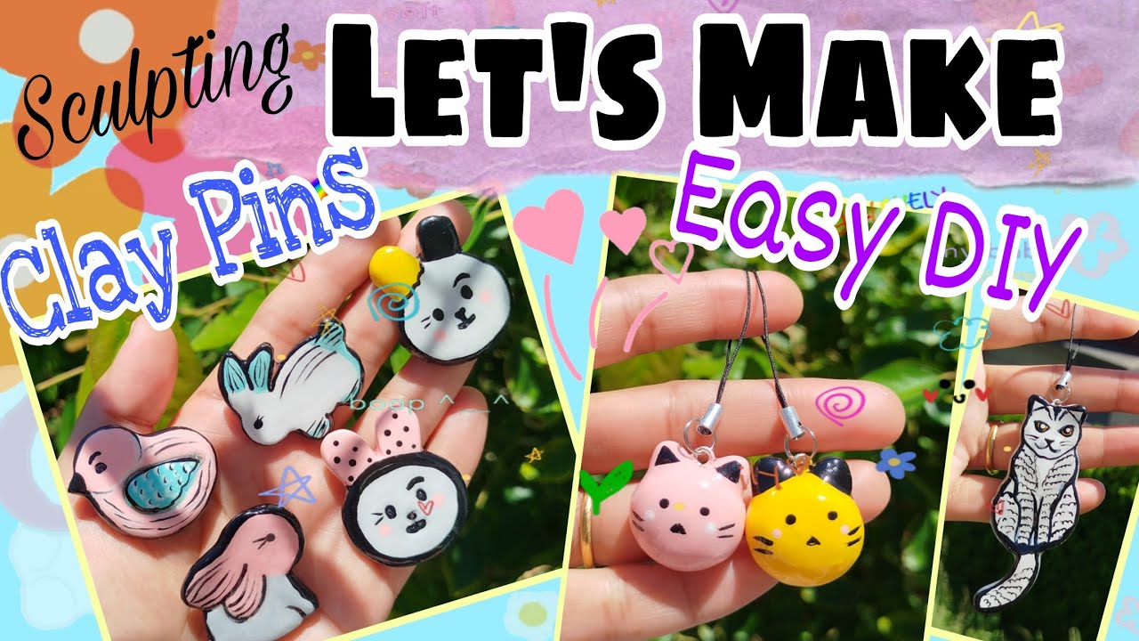 How To Make Clay Pins || Sculpting Cute & Tiny Clay Charms From Air Dry ...