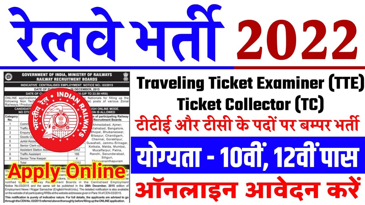 Railway TC, TTE (Ticket Collector), Goods Guard Recruitment 2022 ...