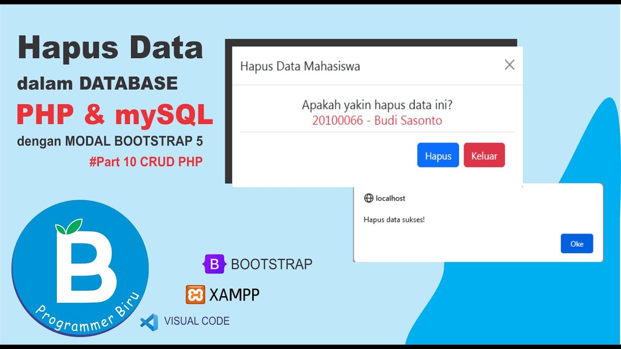 Hapus Data Membuat Crud Php Mysql And Modal Bootstrap 5 Part 10 Php Mysql Crud Website Youtube