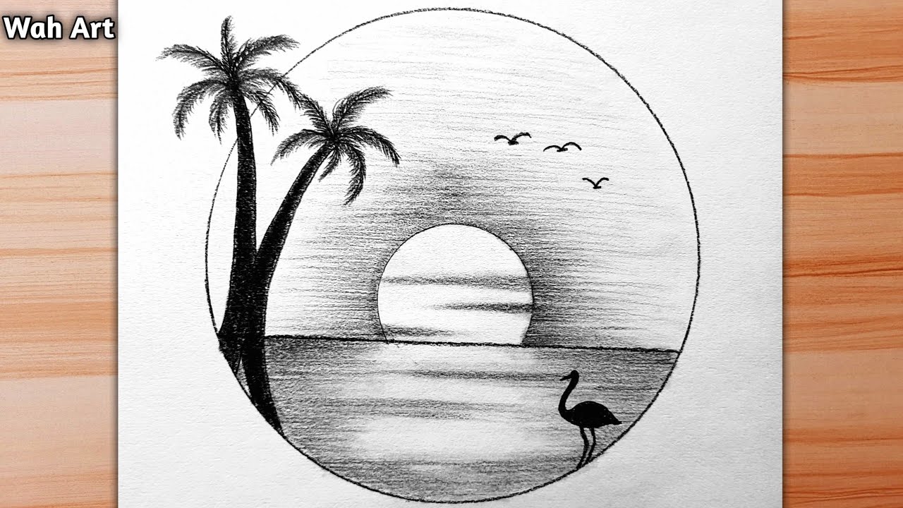 Beautiful nature scenery drawing with pencil || How to draw sunset ...