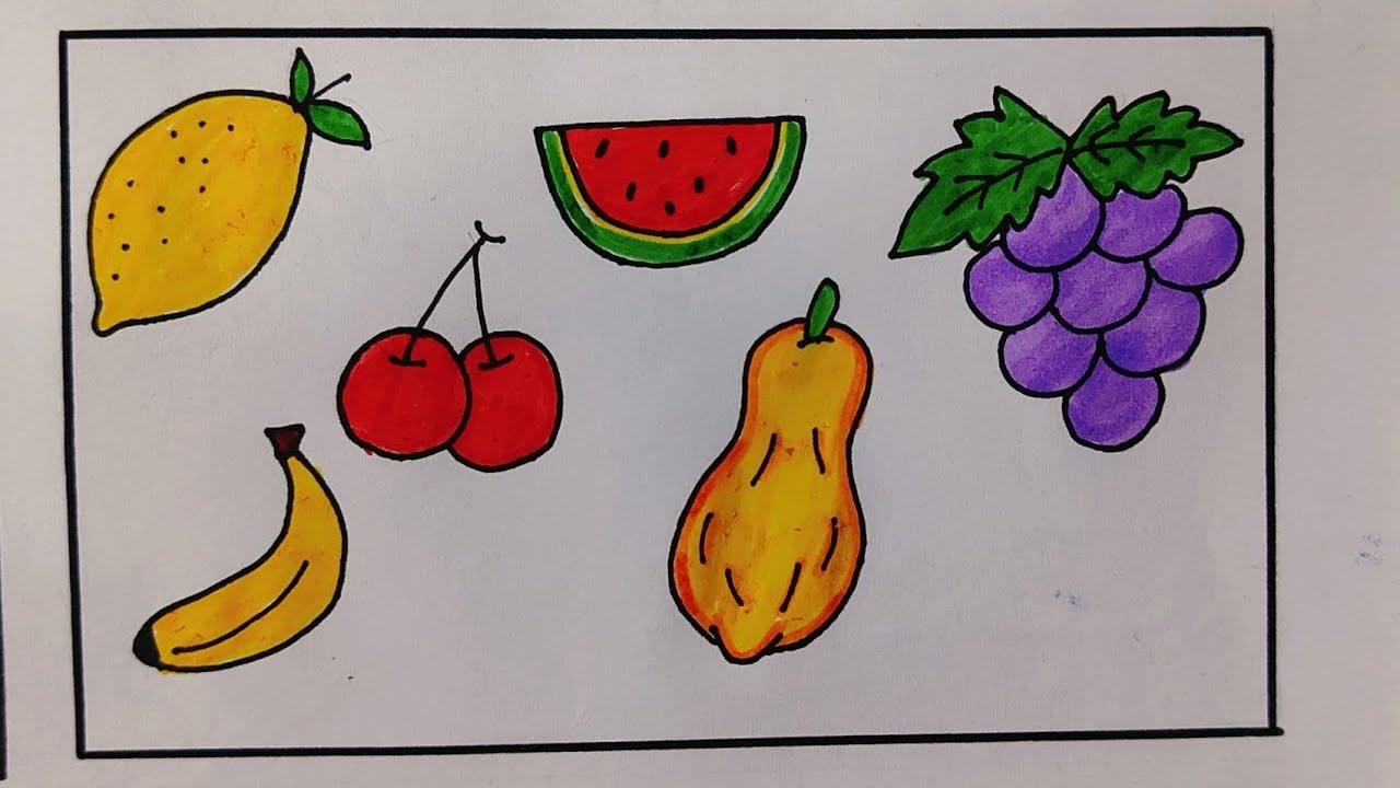 6 different fruits chart drawing for beginners/easy fruits draw step by ...