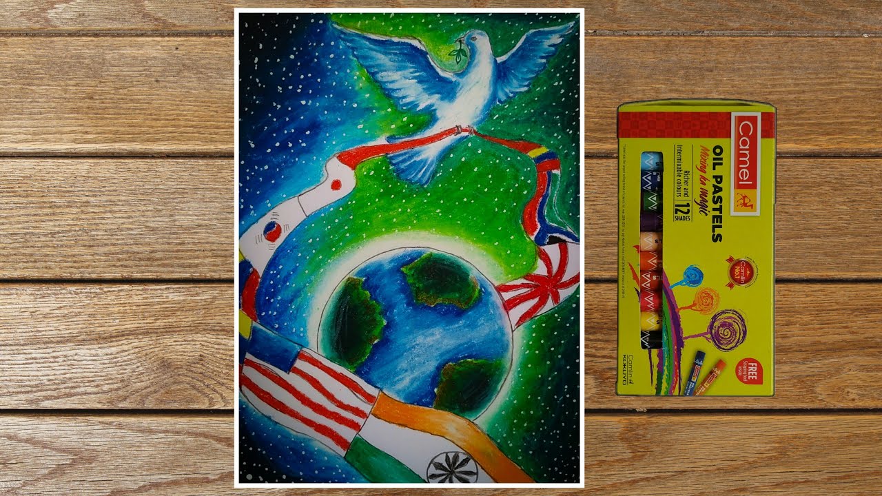 peace world drawing.poster making with oil pastel colour. drawing the ...