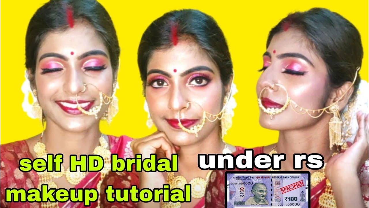 Self HD bridal makeup tutorial at home under ₹100/- #hdbridalmakeup # ...