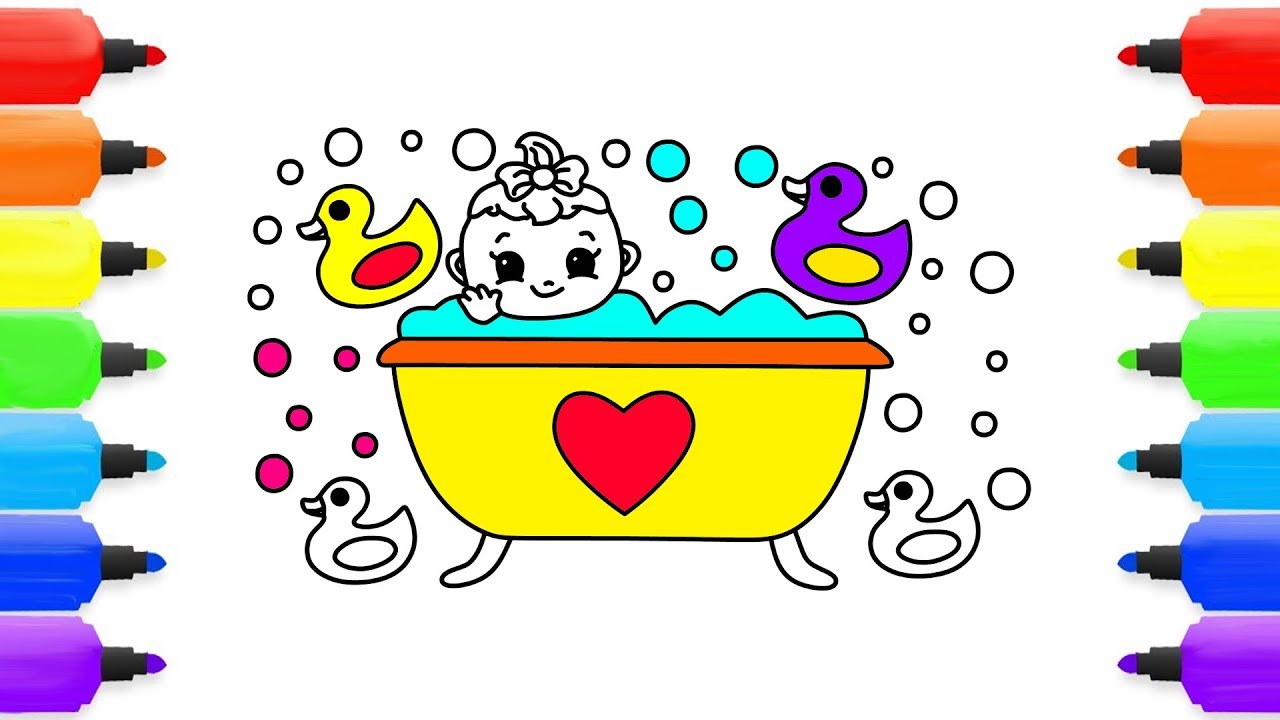 How To Draw Baby Bath Time | Coloring Pages for Children | Art Colors ...