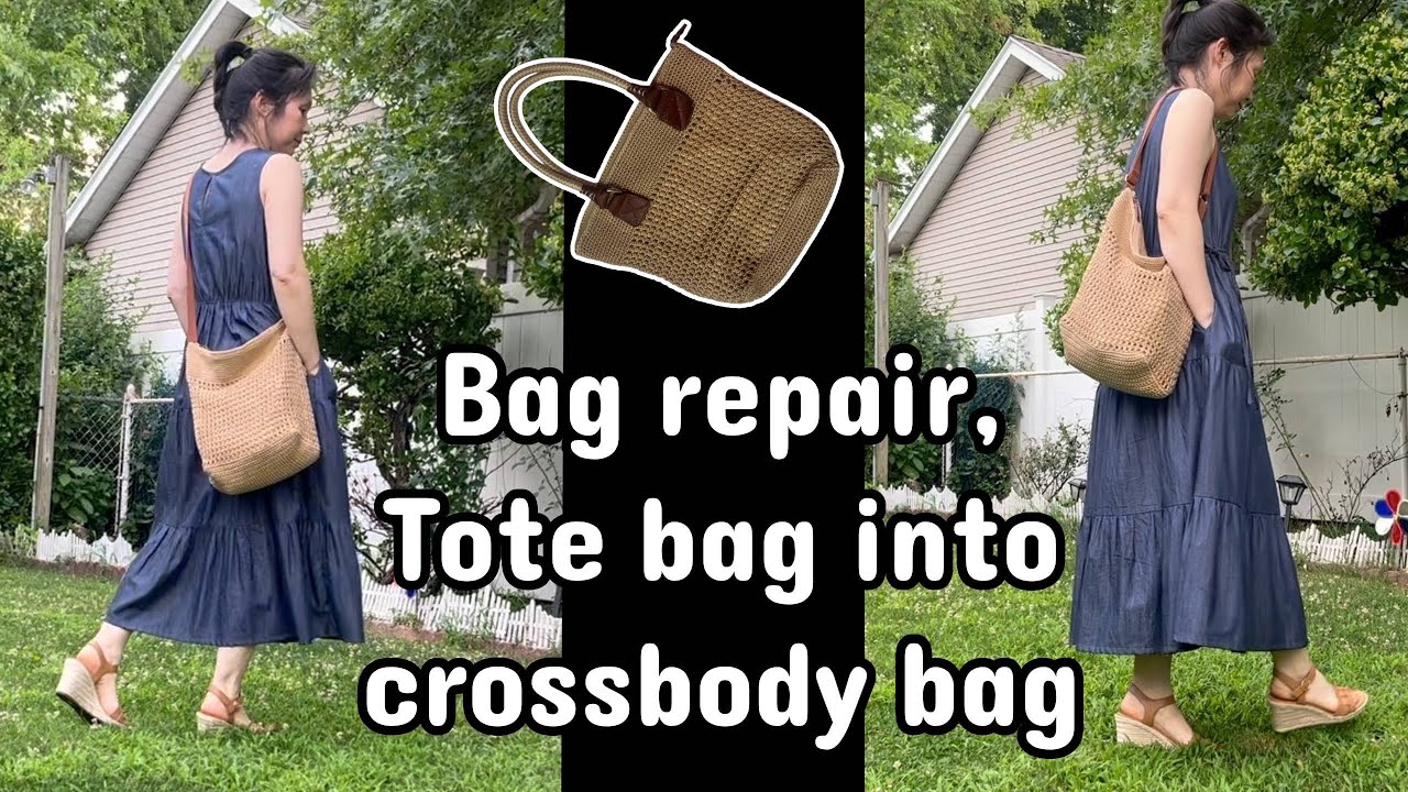 Bag repair, Tote bag into Crossbody bag - YouTube