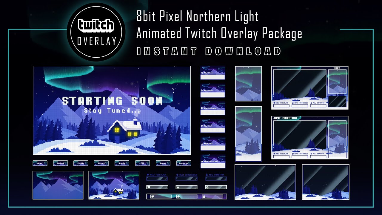 Northern Light Twitch Overlay Pack - 8bit Pixel Night Landscape - YouTube