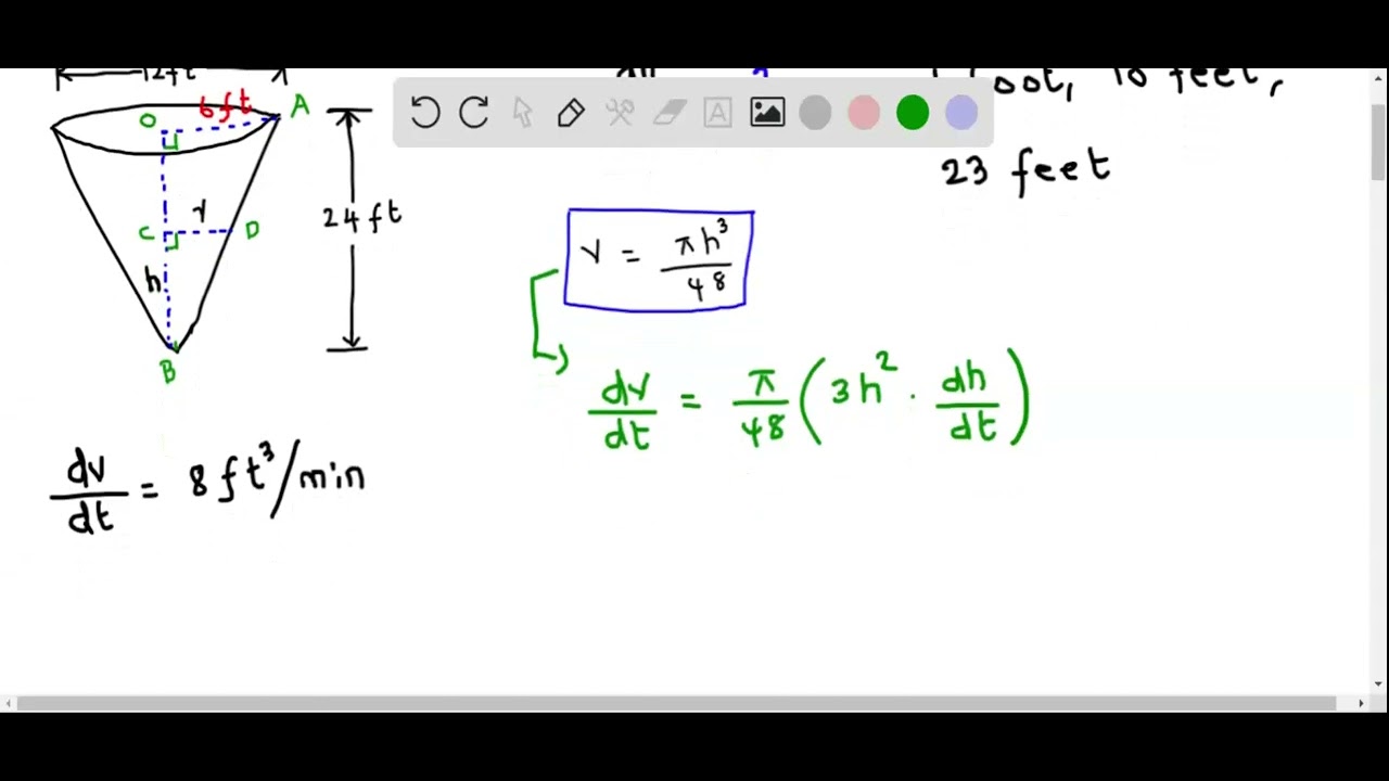 Calculus AB Inverted Cone, Determine rate at which water level rises ...