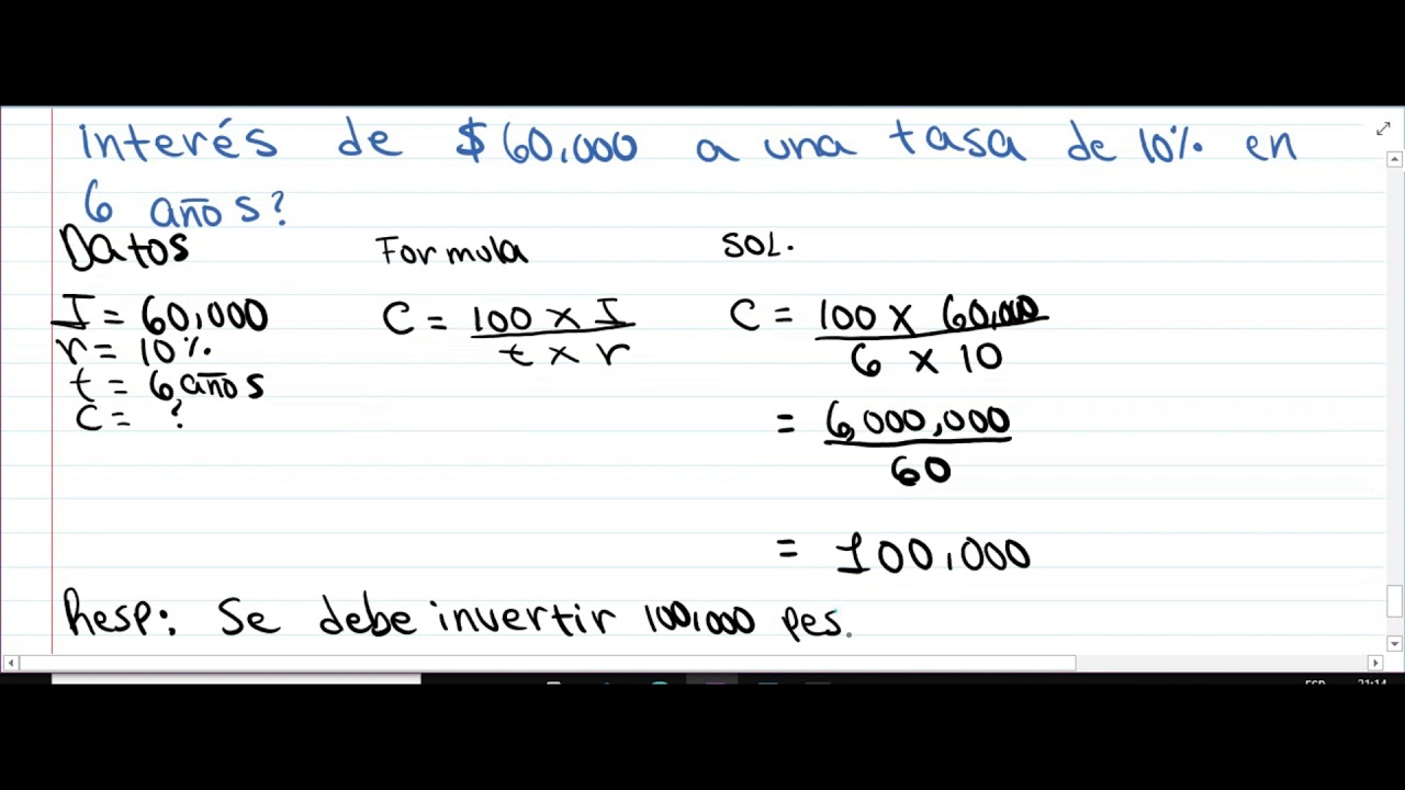 Calculo de elementos del interes simple - YouTube