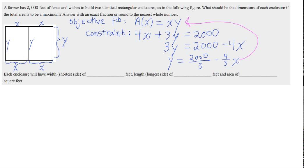 Optimization: Maximizing Area Enclosed by a Fence - YouTube