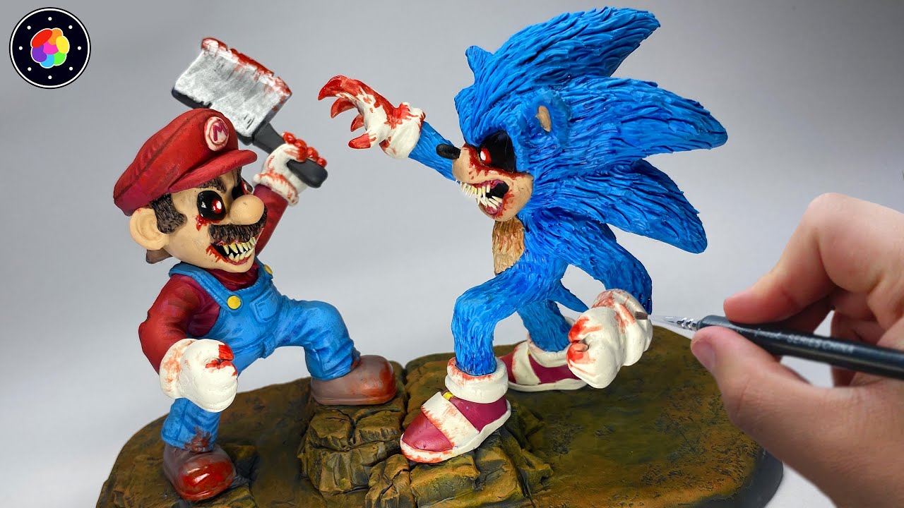 SONIC.EXE vs MARIO.EXE with Clay Who's gonna win? | PlastiVerse - YouTube