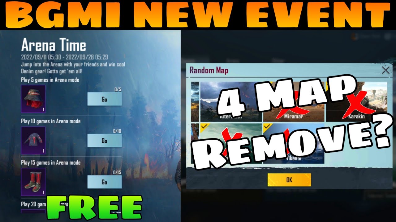 BGMI NEW EVENT 😍 4 MAP REMOVE IN UNRANK 😱 ARENA TIME EVENT BGMI 🔥 BGMI ...