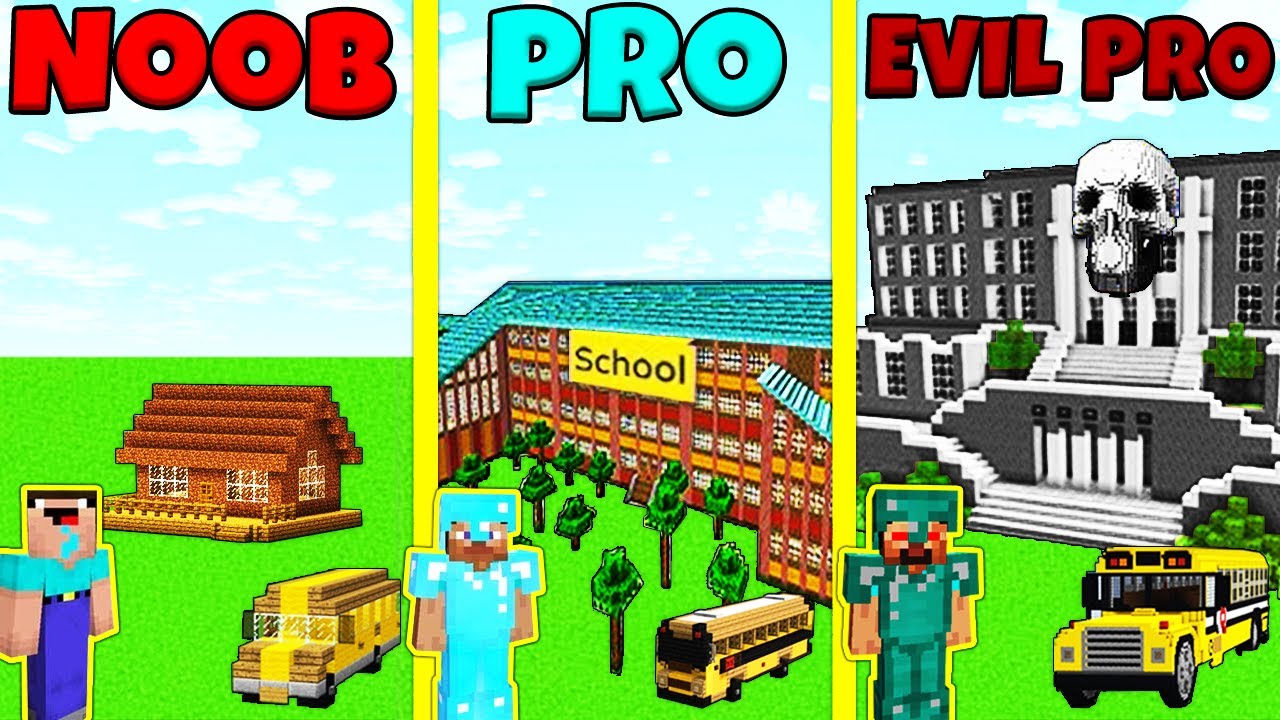 Minecraft Battle: NOOB vs PRO vs EVIL PRO: SCHOOL BUILD CHALLENGE ...