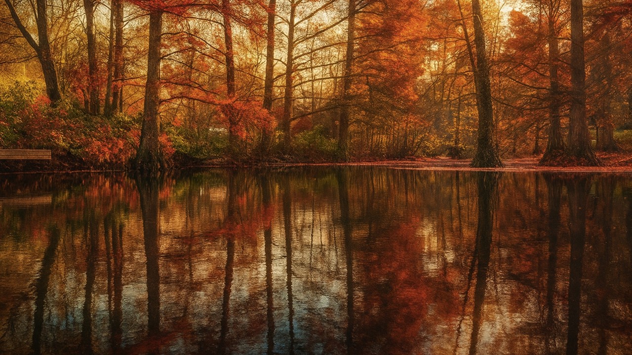 Gentle Rain Over an Autumn Forest Lake & Rolling Thunder | 3 Hours ...