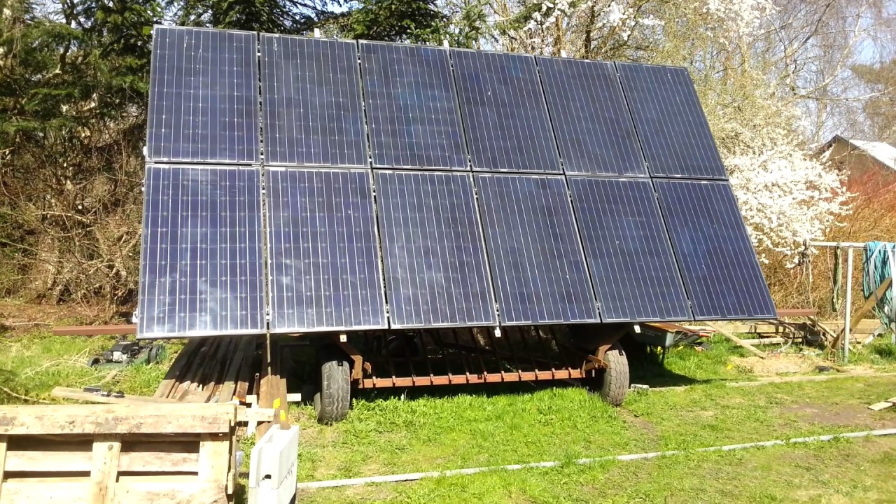 Solar tracker homemade off grid DIY, 9Kw solar array, 4Kw Inverter with ...