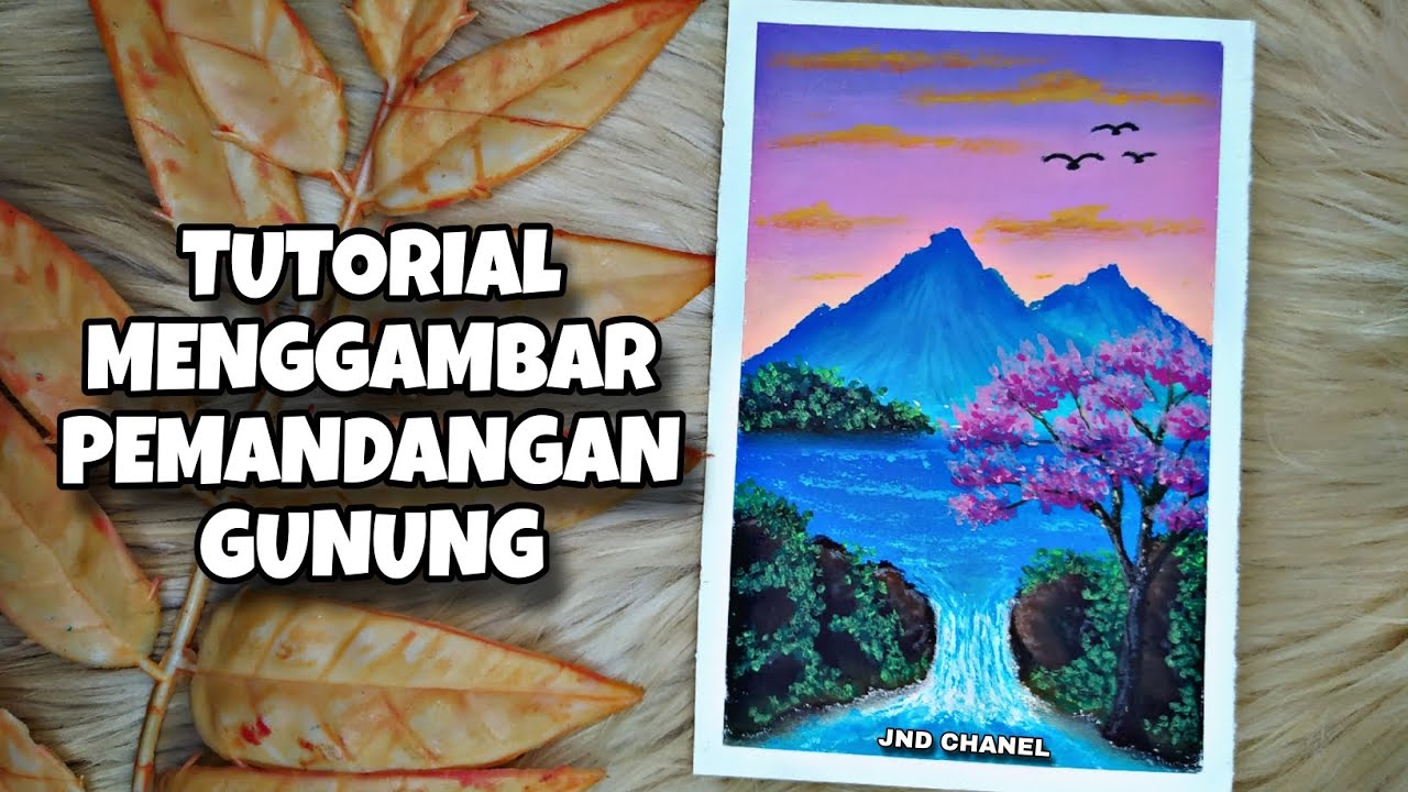 menggambar pemandangan gunung aesthetic menggunakan crayon || tutorial ...