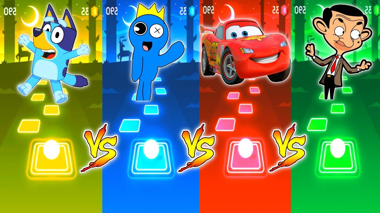 Bluey VS Rainbow Friends VS Lightning McQueen VS Mr Bean - Tiles Hop ...