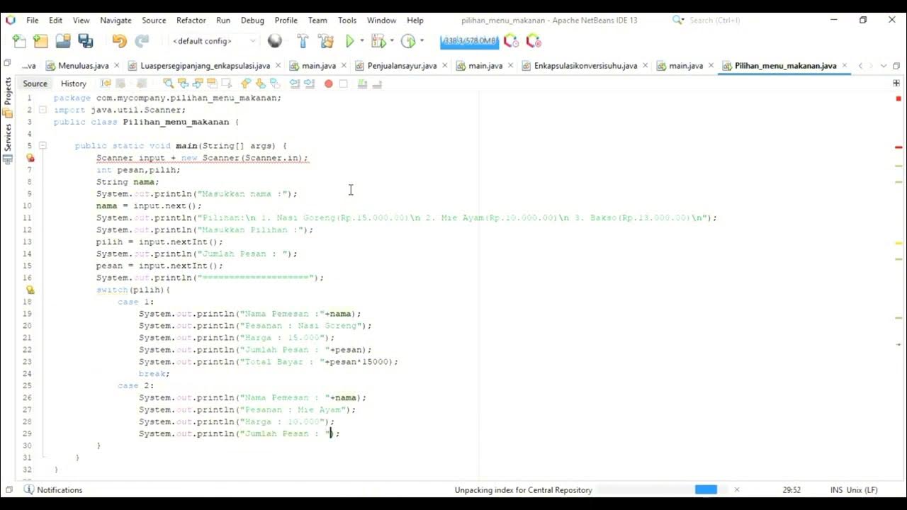 PROGRAM JAVA MENU MAKANAN - YouTube