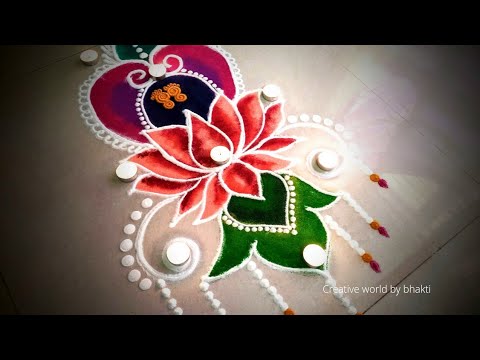 Beautiful lotus flower rangoli for diwali/ simple and easy lotus flower ...