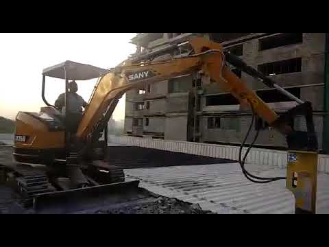 SANY SY35U Excavator small-scale demolition with breaker attachment ...