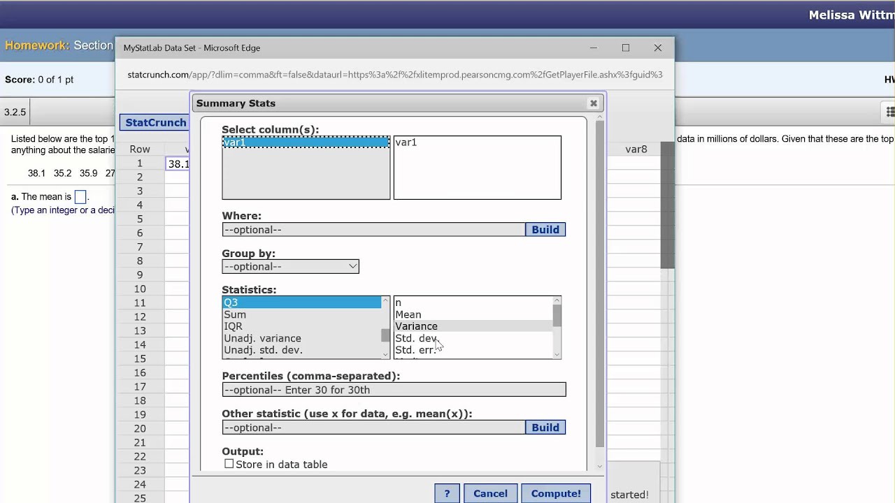 StatCrunch Mean and Median - YouTube