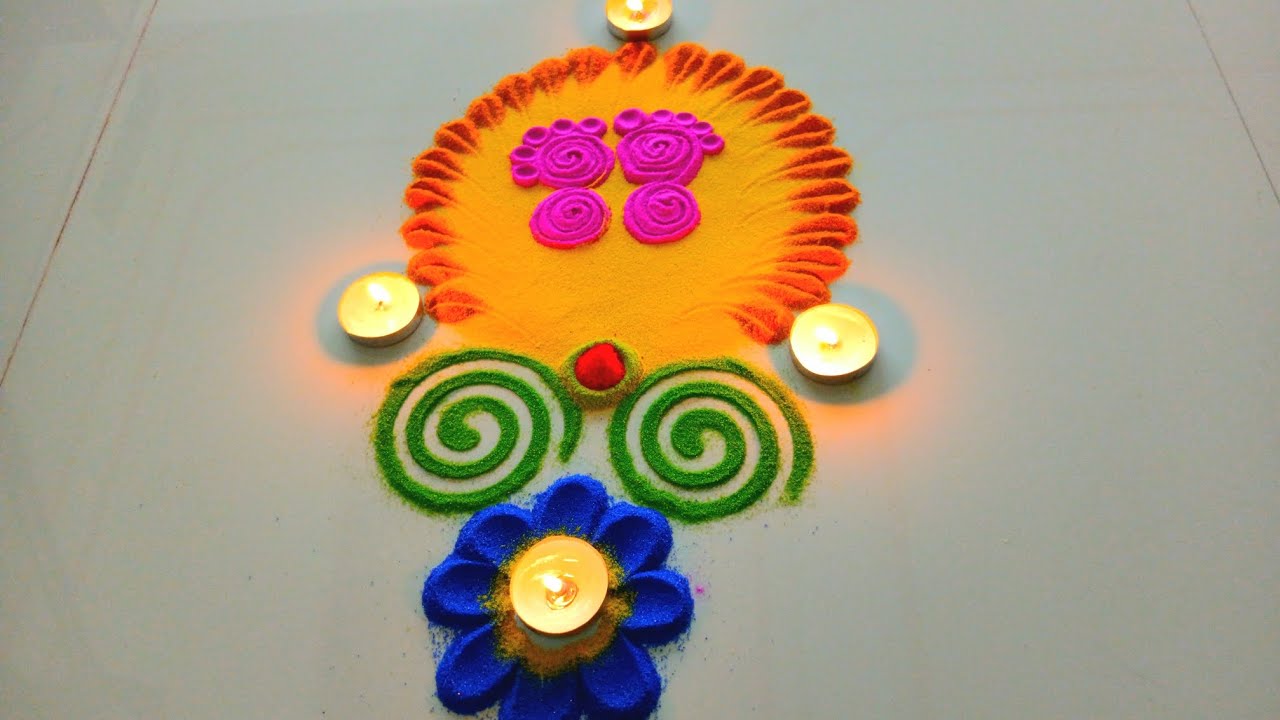 Diwali Beautiful rangoli Design | Laxmi charan Rangoli charan paduka ...