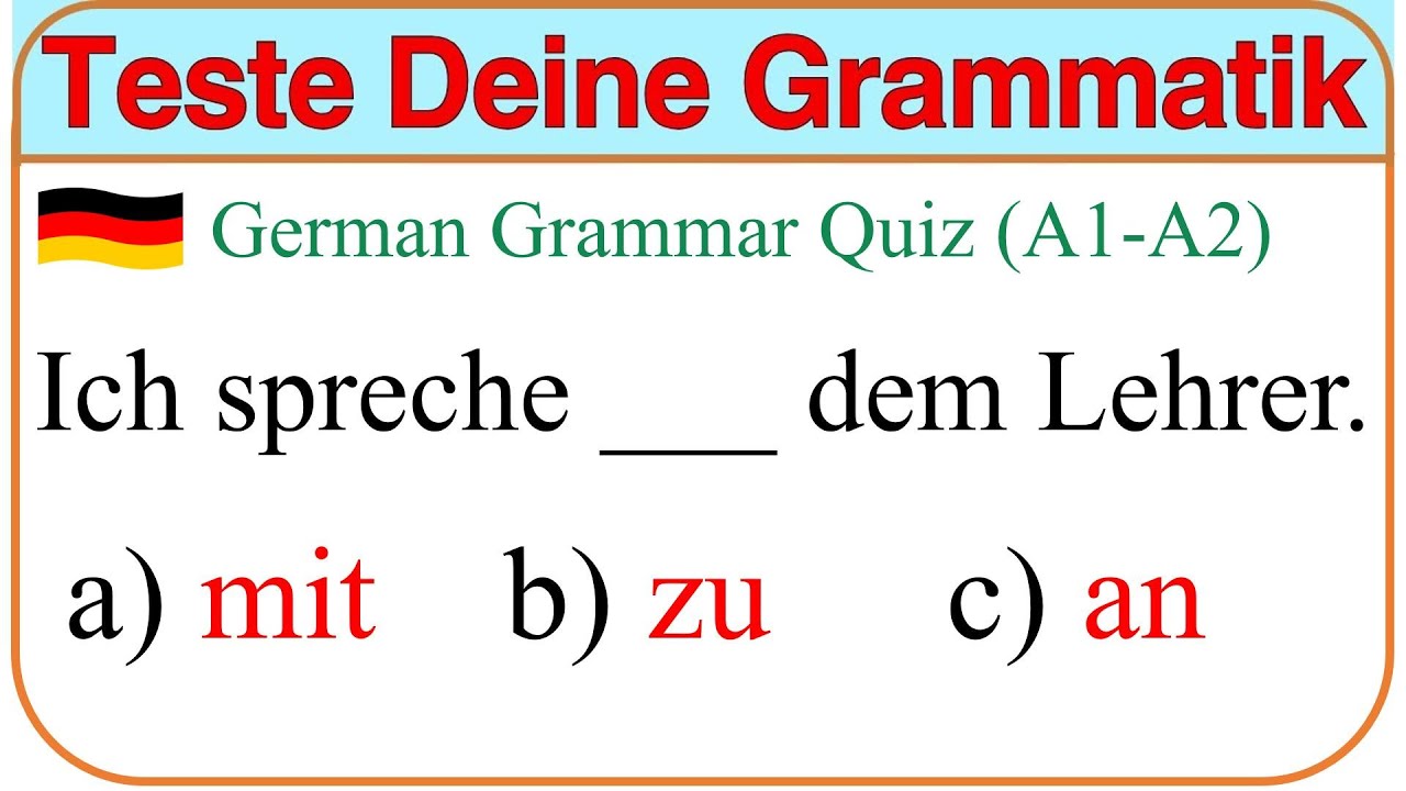 🇩🇪 Test Your German! A1 A2 Grammar Quiz Challenge 📝 - YouTube