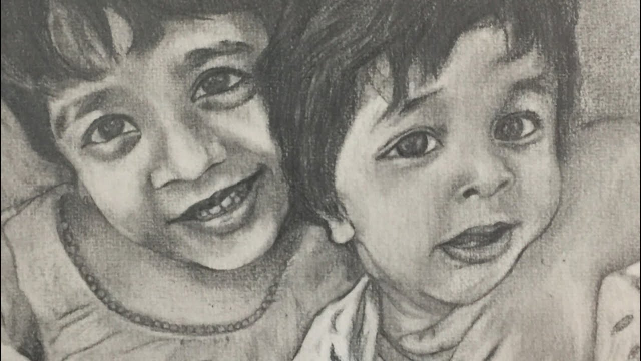 How to draw brother and sister in graphite| photorealistic drawing of ...
